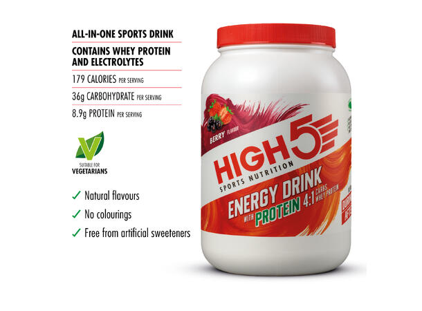 HIGH5 Energy Drink Protein 4:1 Bær 1.6kg, Pulver - med Protein - Deler